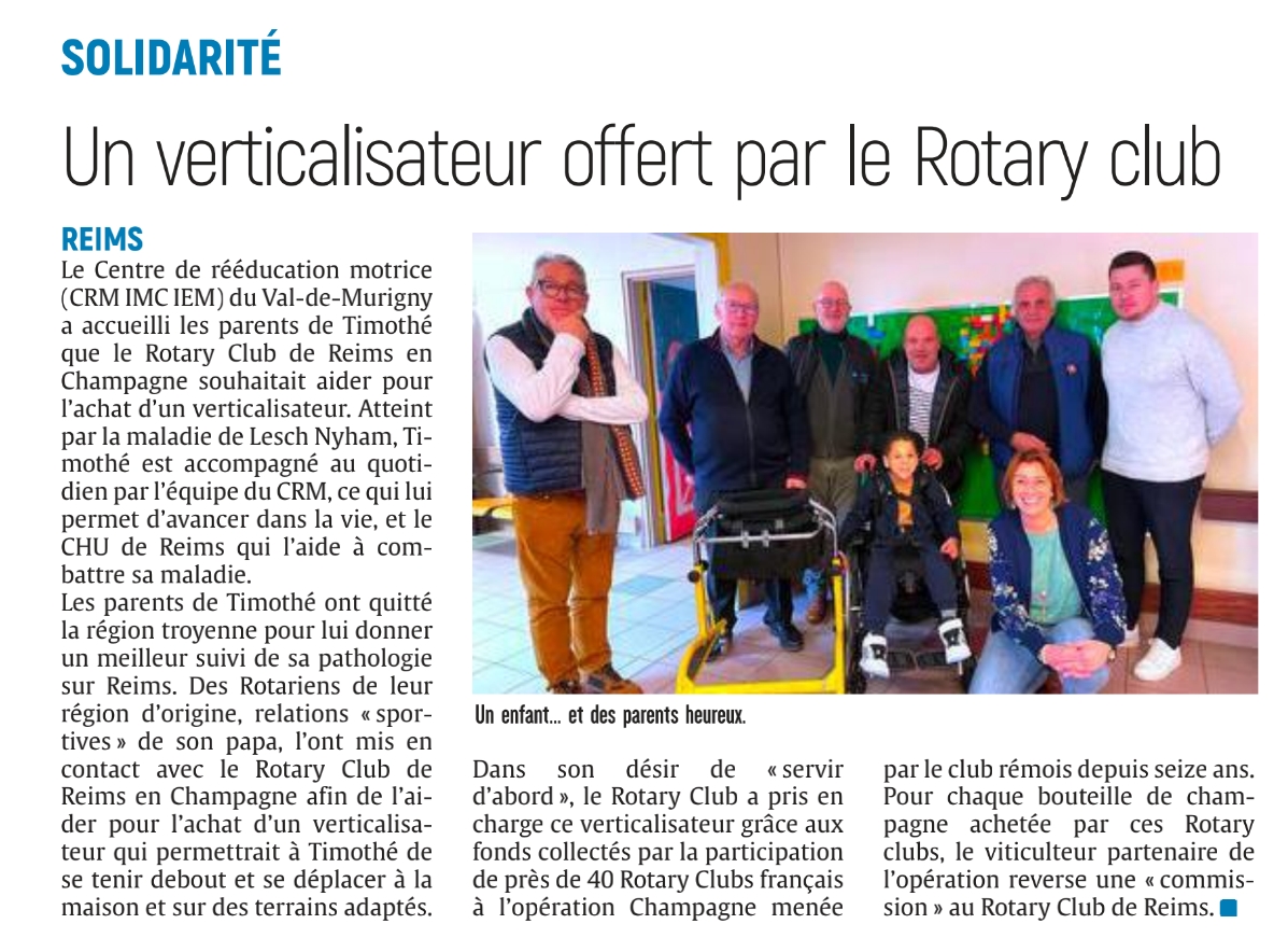 Un verticalisateur offert par le Rotary club | Association d'Aide aux ...